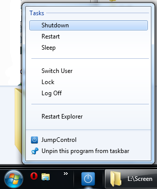 Jump Control adds shutdown, restart, sleep and logoff to Windows 7 taskbar